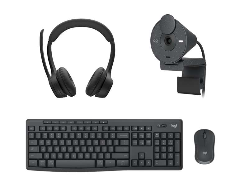 Logitech Core Bundle - MK370 Keyboard & Mouse, Brio 305 Webcam, and Zo ...